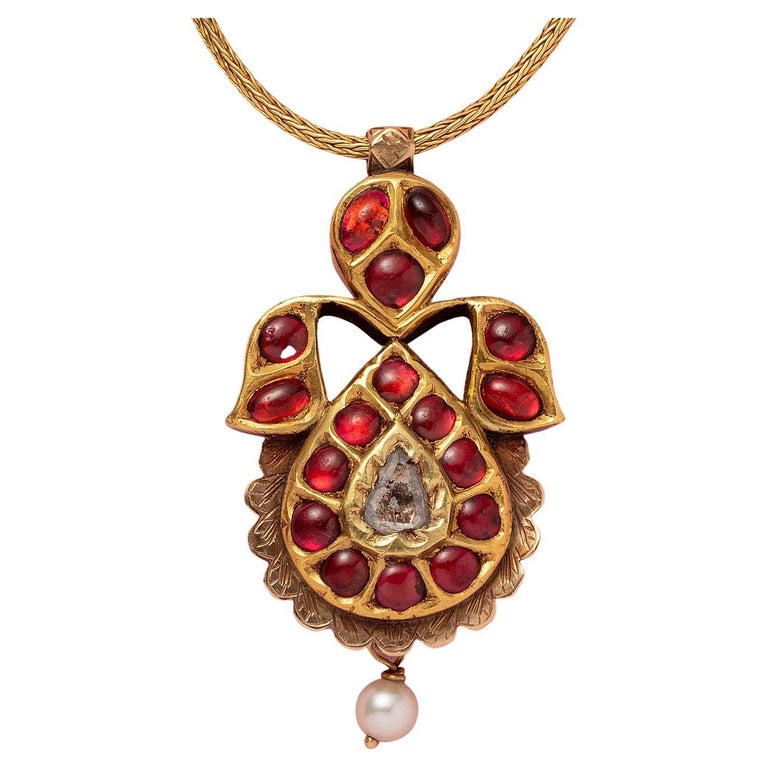 18 Carat Gold Padak Pendant with Garnet, Pearl and Diamond For Sale at ...