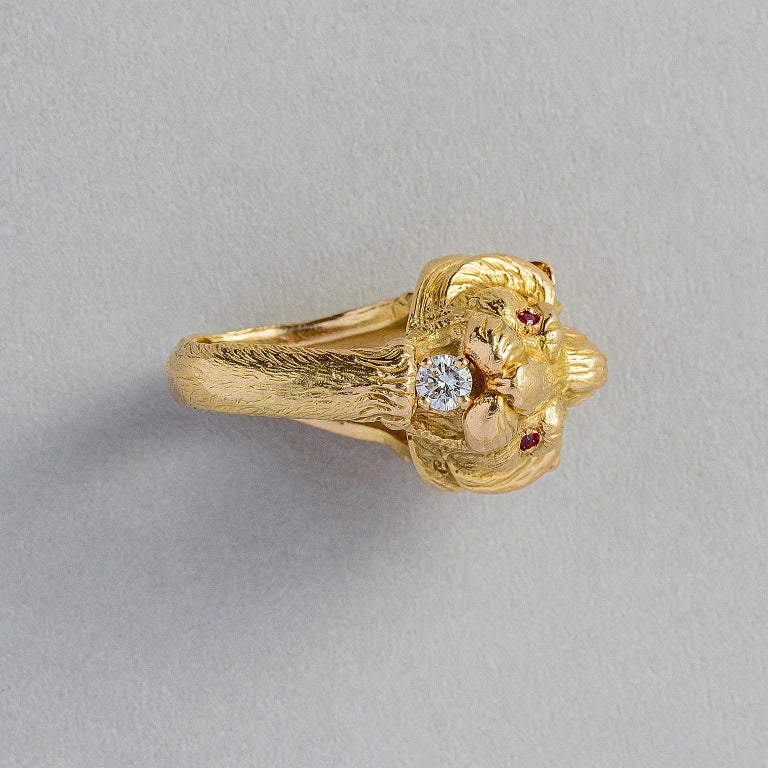 18 Carat Gold, Ruby and Diamond Leo Ring at 1stDibs