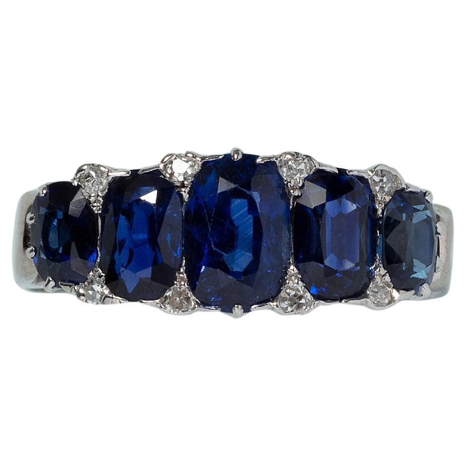 18 Carat Gold Sapphire and Diamond Three Stone Ring For Sale at 1stDibs