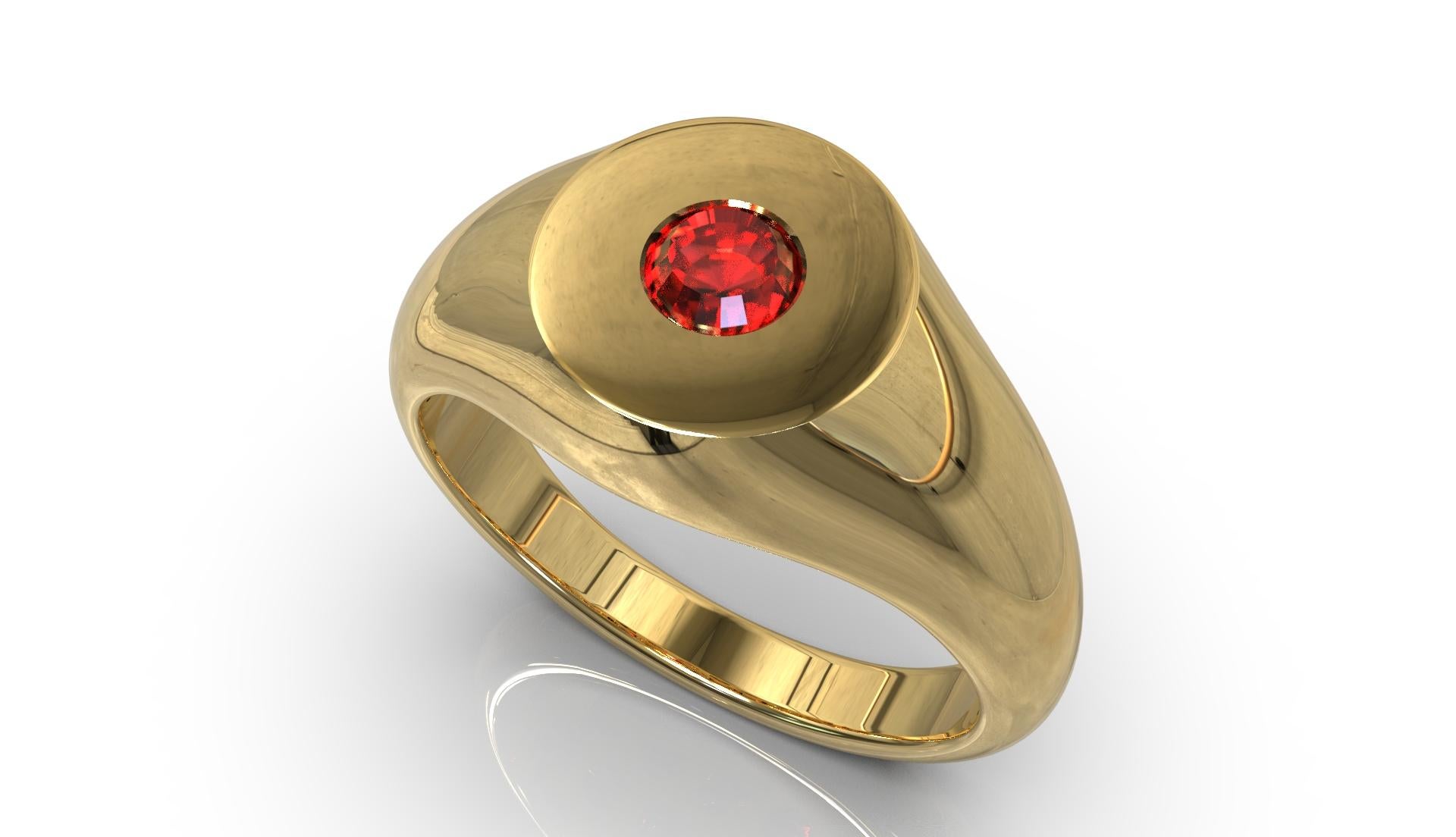 18 Carat Yellow Gold Signet Ring with a 0.37 Carat Round Ruby For Sale ...