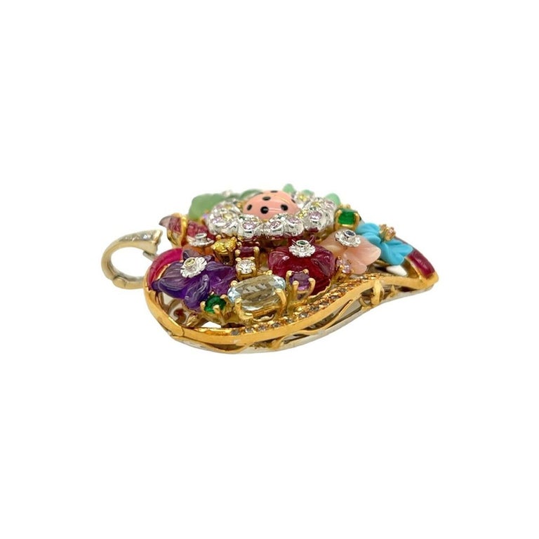 18 Karat Yellow and White Gold, Multi Gem, Enamel and Diamond Pendant ...