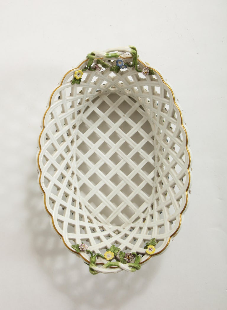 18th C. Meissen Porcelain Lattice Filigree Reticulated Basket w/ Vine ...