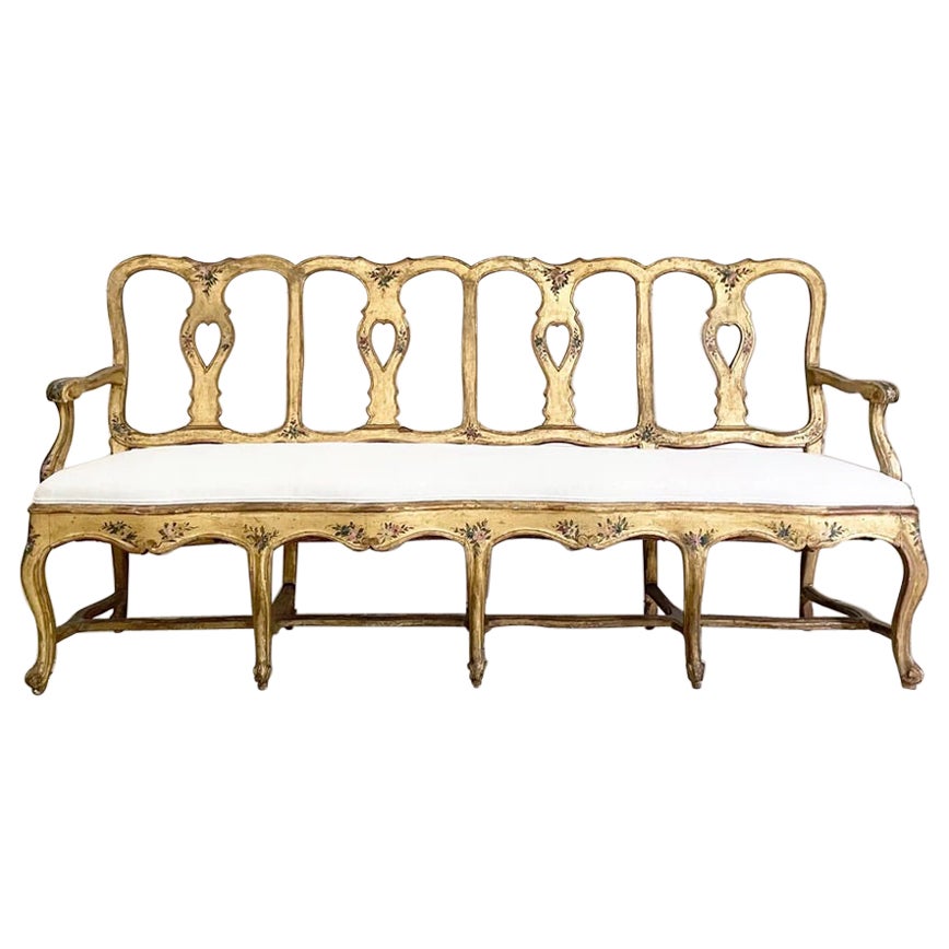 An 18th C Venetian Hand Painted Gilt Wood Sofa For Sale at 1stDibs