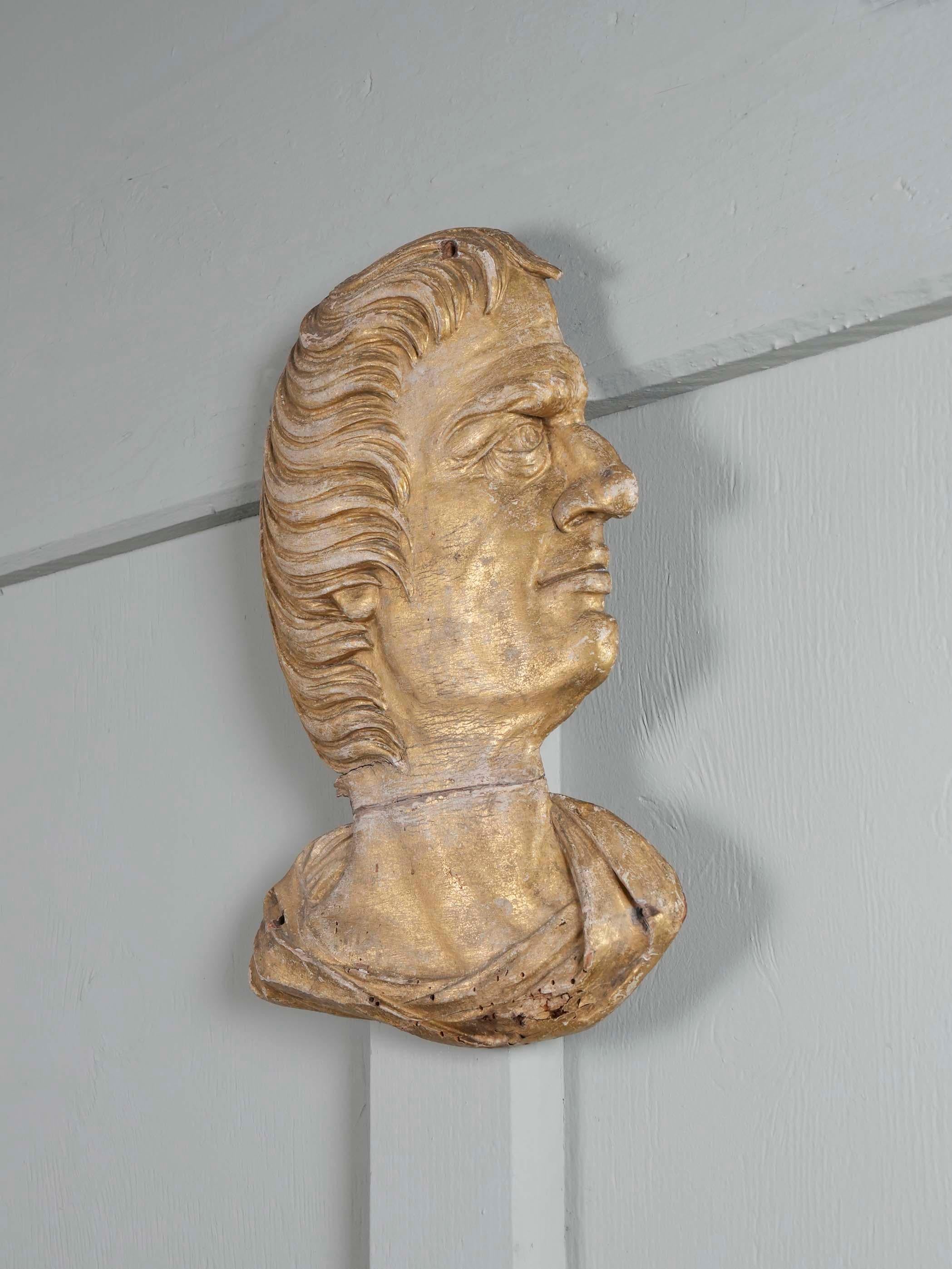 18th Century Bas Relief Gilt Wood Male Profile at 1stDibs