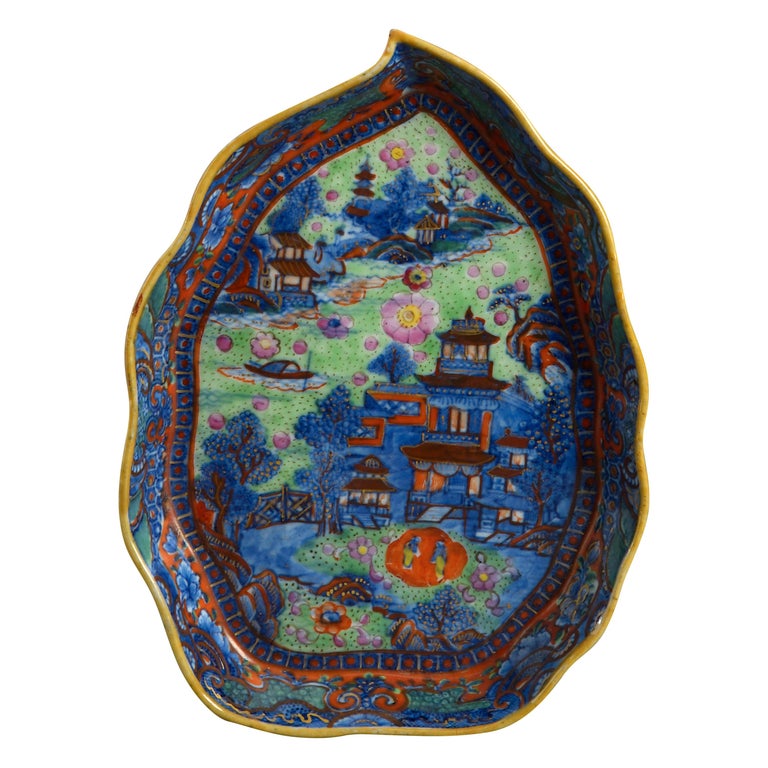 An 18th Century Clobbered Porcelain Leaf Dish at 1stDibs