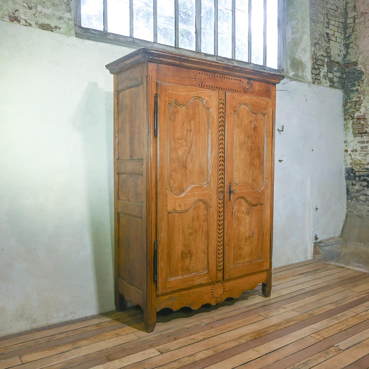 18th Century French Parquetry Inlaid Chestnut Armoire at 1stDibs