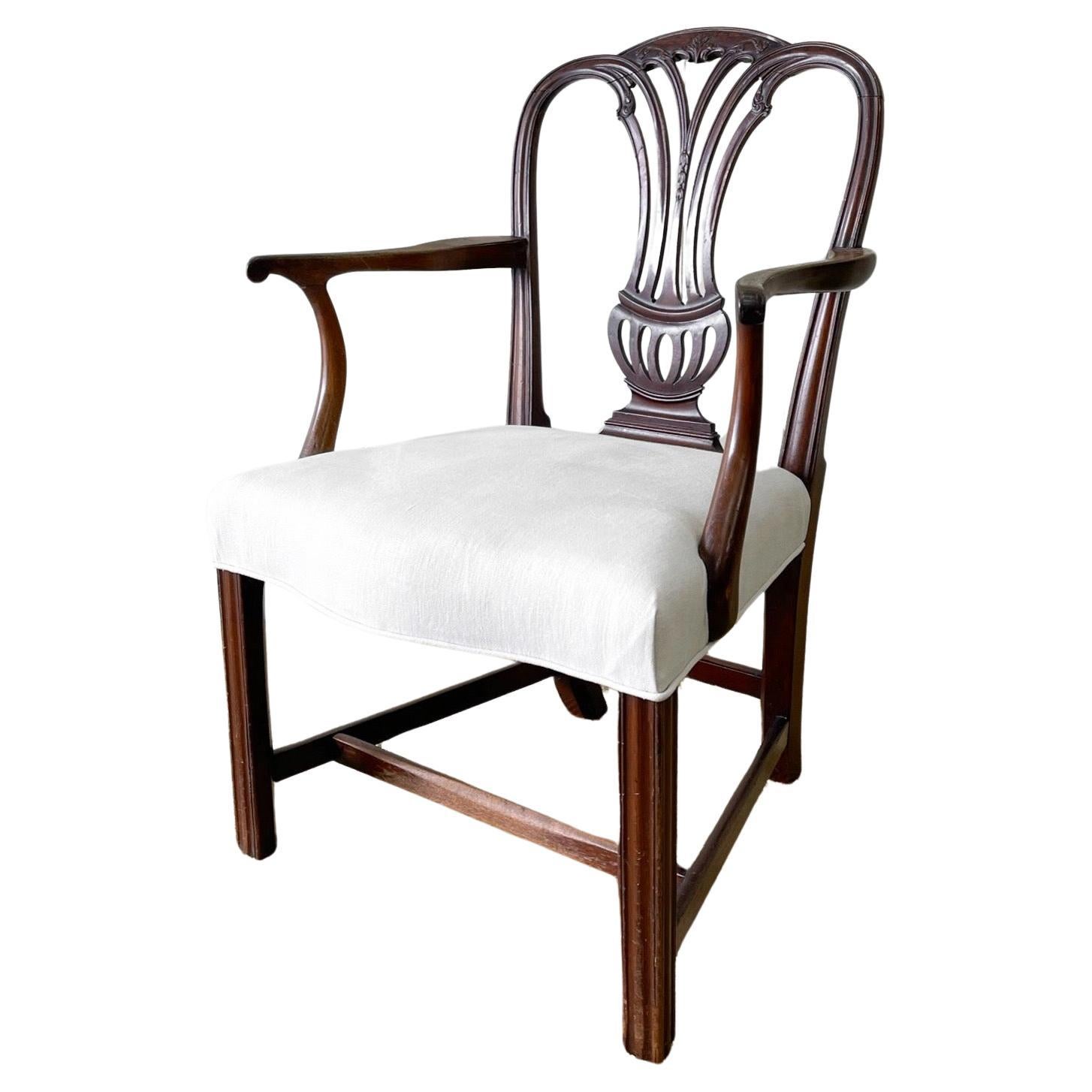 An 18th Century Mahogany Elbow Chair Newly Upholstered For Sale at 1stDibs