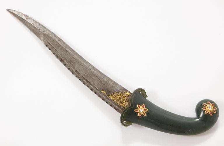 18th/19th Century Mughal Dynasty Gold and Gem Encrusted Jade Dagger For ...