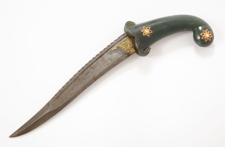 18th/19th Century Mughal Dynasty Gold and Gem Encrusted Jade Dagger For ...