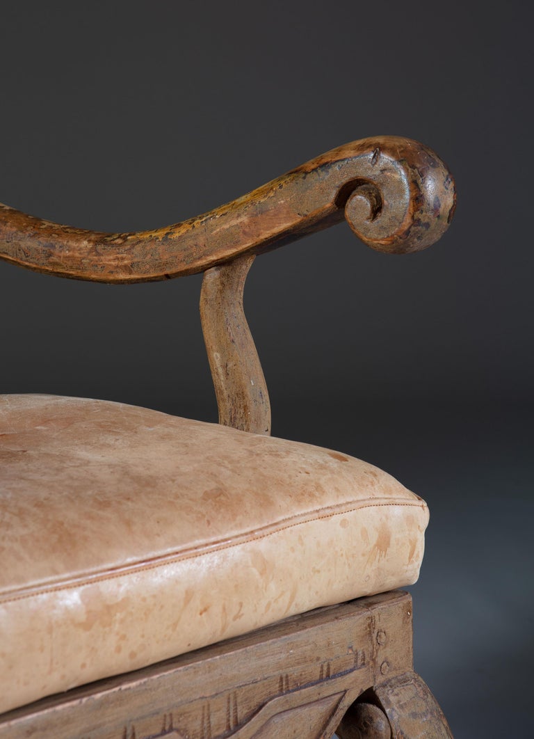 18th Century Painted Swedish Armchair with Tan Leather Squab Cushion at ...