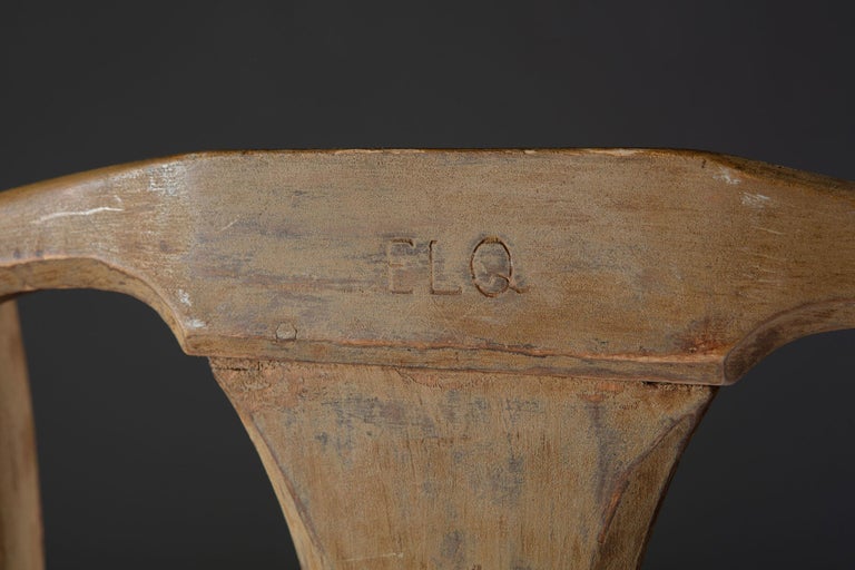 18th Century Painted Swedish Armchair with Tan Leather Squab Cushion at ...