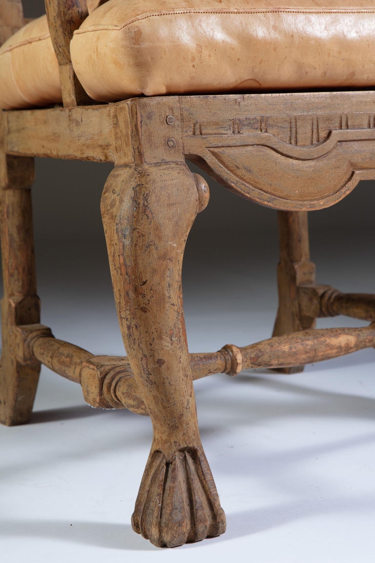 18th Century Painted Swedish Armchair with Tan Leather Squab Cushion at ...
