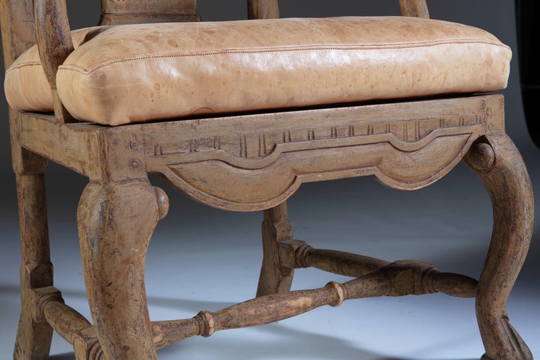 18th Century Painted Swedish Armchair with Tan Leather Squab Cushion at ...