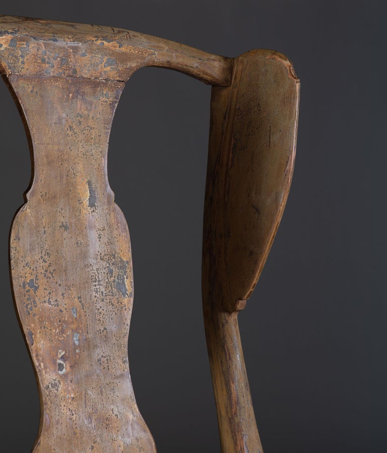 18th Century Painted Swedish Armchair with Tan Leather Squab Cushion at ...