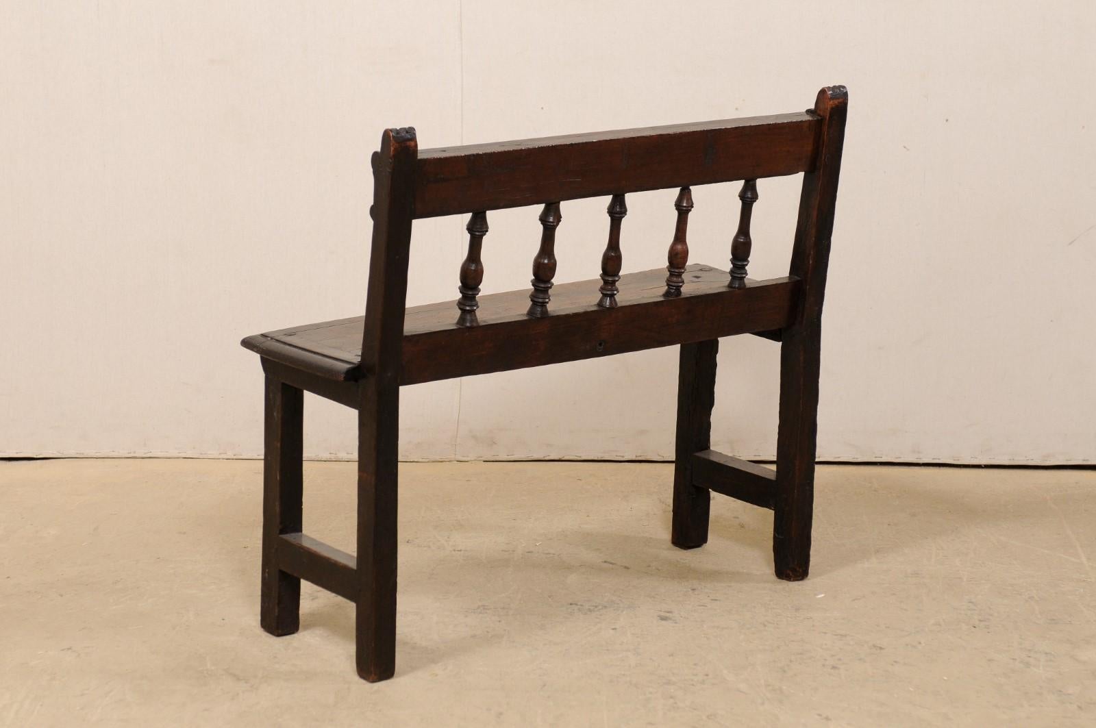 18th Century Spanish Spindle Back Carved Wood Bench, Cute at 1stDibs ...