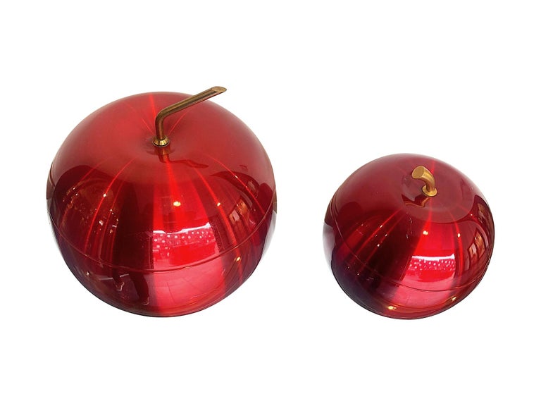 1970s Apple Ice Bucket by Daydream in Anodised Vibrant Red with Brass ...