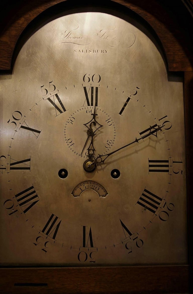 8 Day Oak Cased, Silvered Arched Dial Longcase Clock by Thomas Fitz of ...