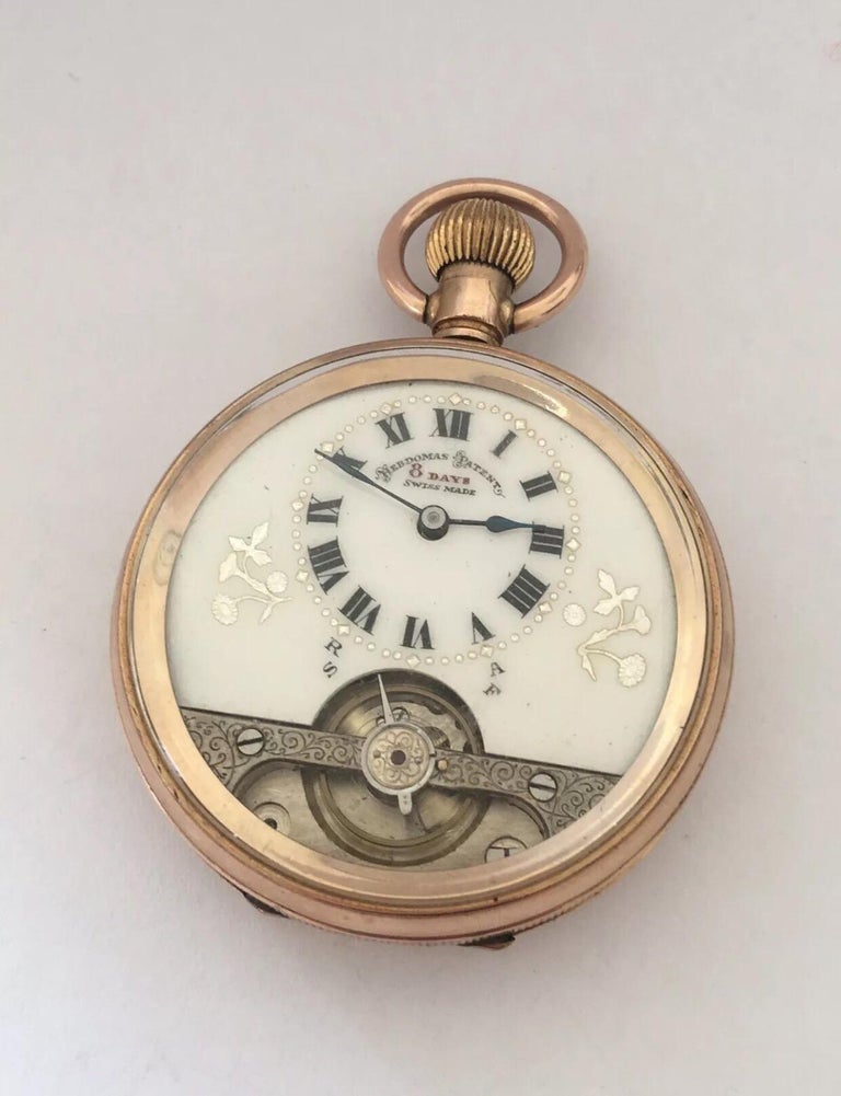 An 8 Days Swiss Made Hebdomas Visible Escapement Gold-Plated Pocket ...