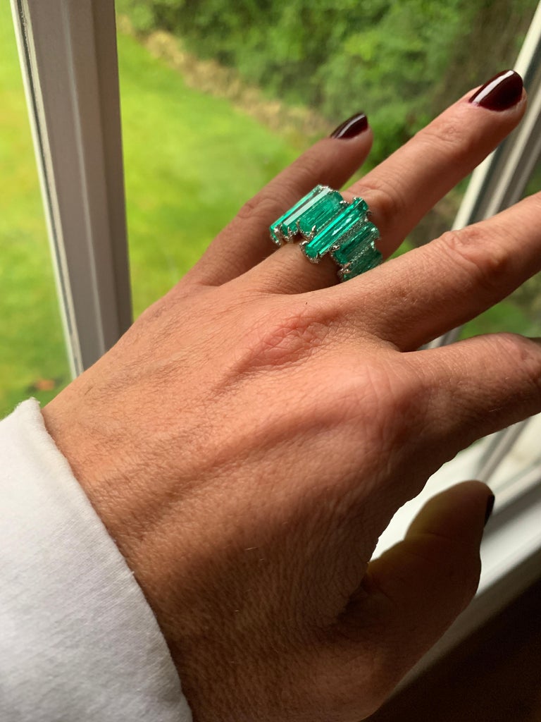 Alexandra Mor One of a Kind Emeralds and Diamonds Wide Eternity Band at ...
