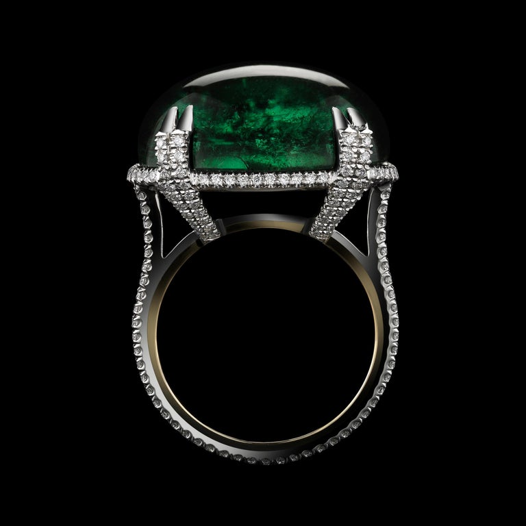 Alexandra Mor Oval Cabochon Green-Tourmaline Diamond Ring For Sale at ...