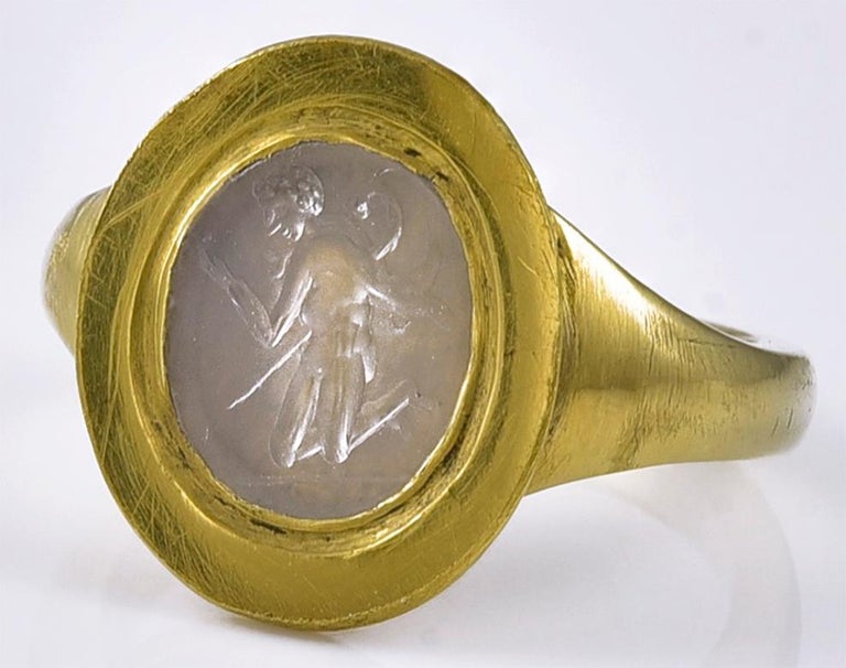 Ancient Roman White Agate Intaglio in a Later Gold Ring Mount For Sale ...