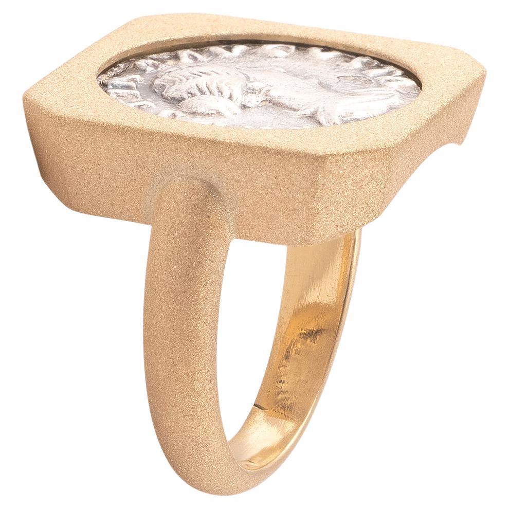 Ancient Silver Coin and 18K Frosted Gold Ring For Sale at 1stDibs