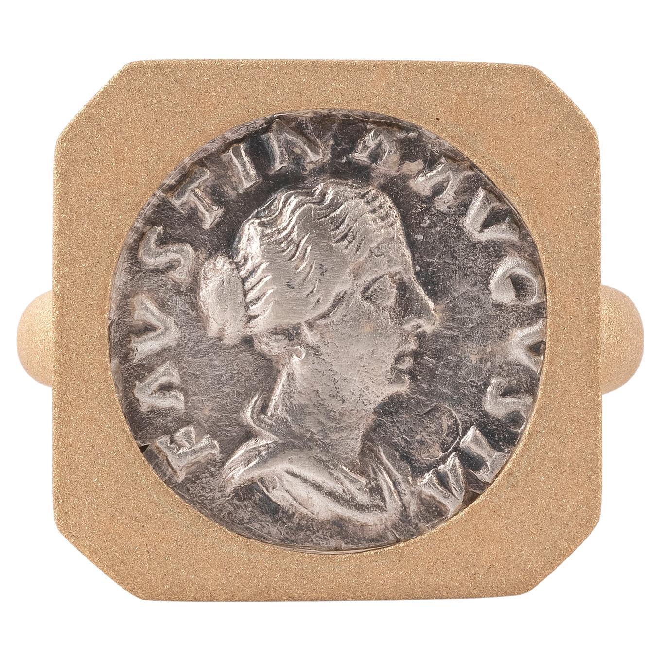 Gold Ring Featuring Roman Silver Denarius of Empress Faustina 161 AD ...