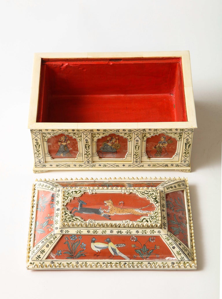 Anglo-Indian Penwork and Orange Lacquer Box at 1stDibs