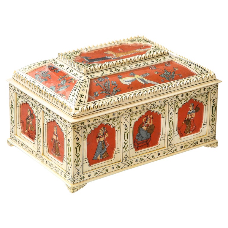 Anglo-Indian Penwork and Orange Lacquer Box at 1stDibs