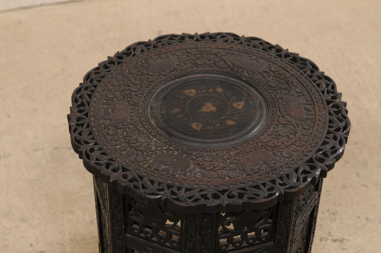 Anglo-Indian Tea or Side Table with Round Top, Hand Carved and Pierced ...