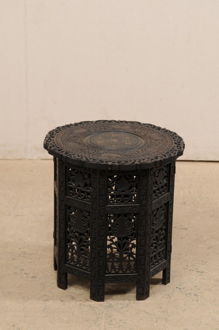 Anglo-Indian Tea or Side Table with Round Top, Hand Carved and Pierced ...