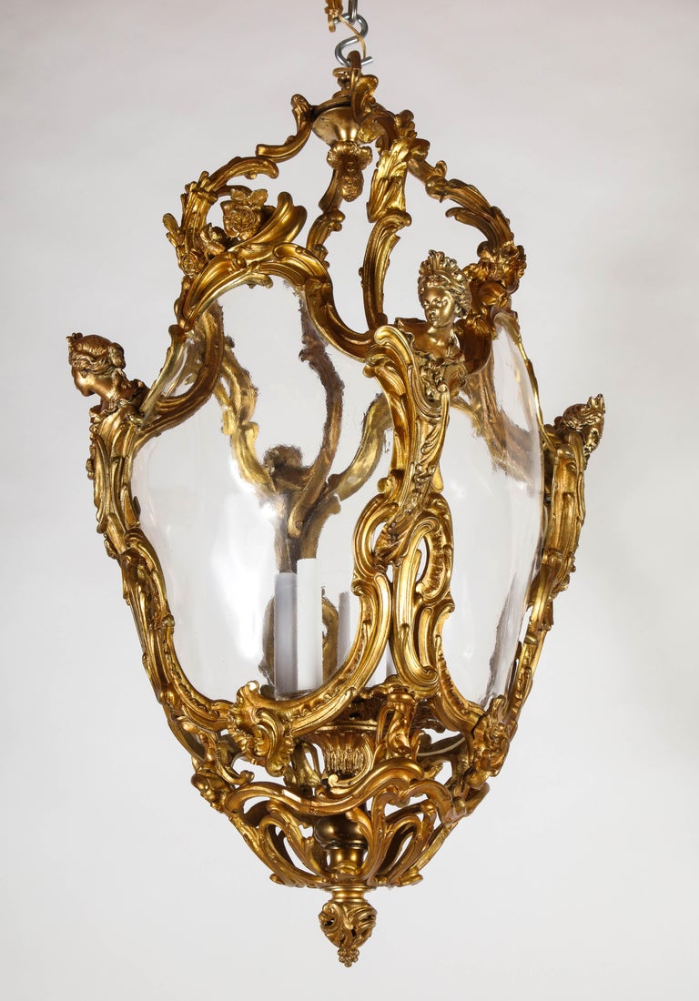 Antique 19th Century French Dore Bronze and Glass Figural Seven-Light ...