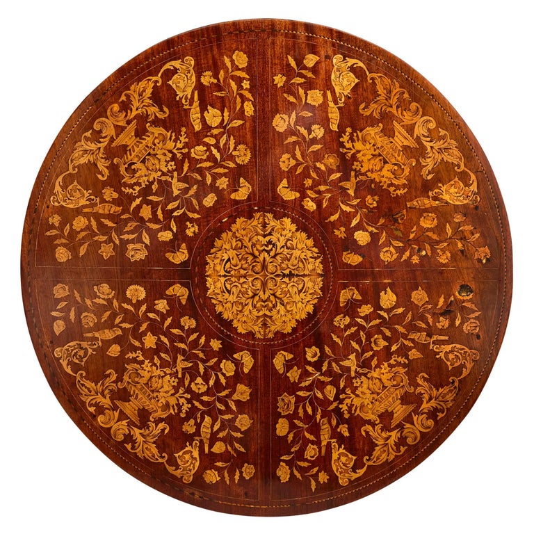 Antique French Circular Marquetry Table with Floral Inlay For Sale at ...