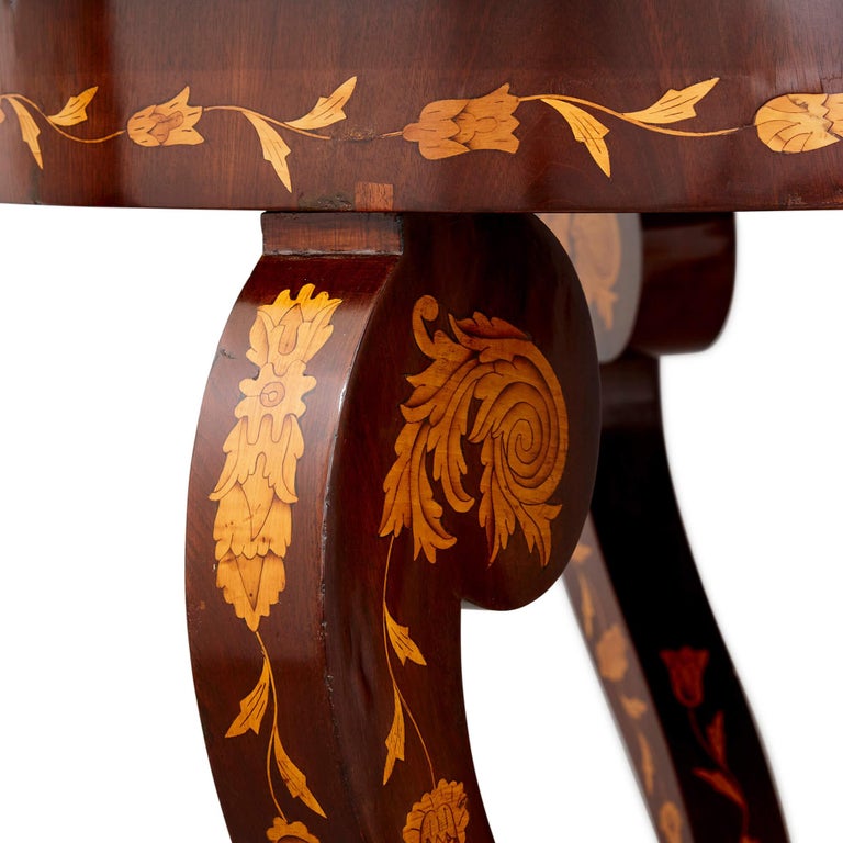 Antique French Circular Marquetry Table with Floral Inlay For Sale at ...