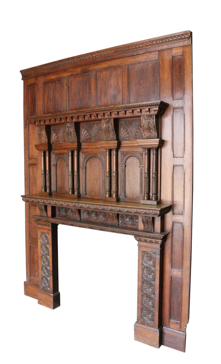 Antique Jacobean Style Carved Oak Fireplace Surround at 1stDibs