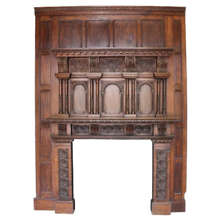 Antique Jacobean Style Carved Oak Fireplace Surround at 1stDibs