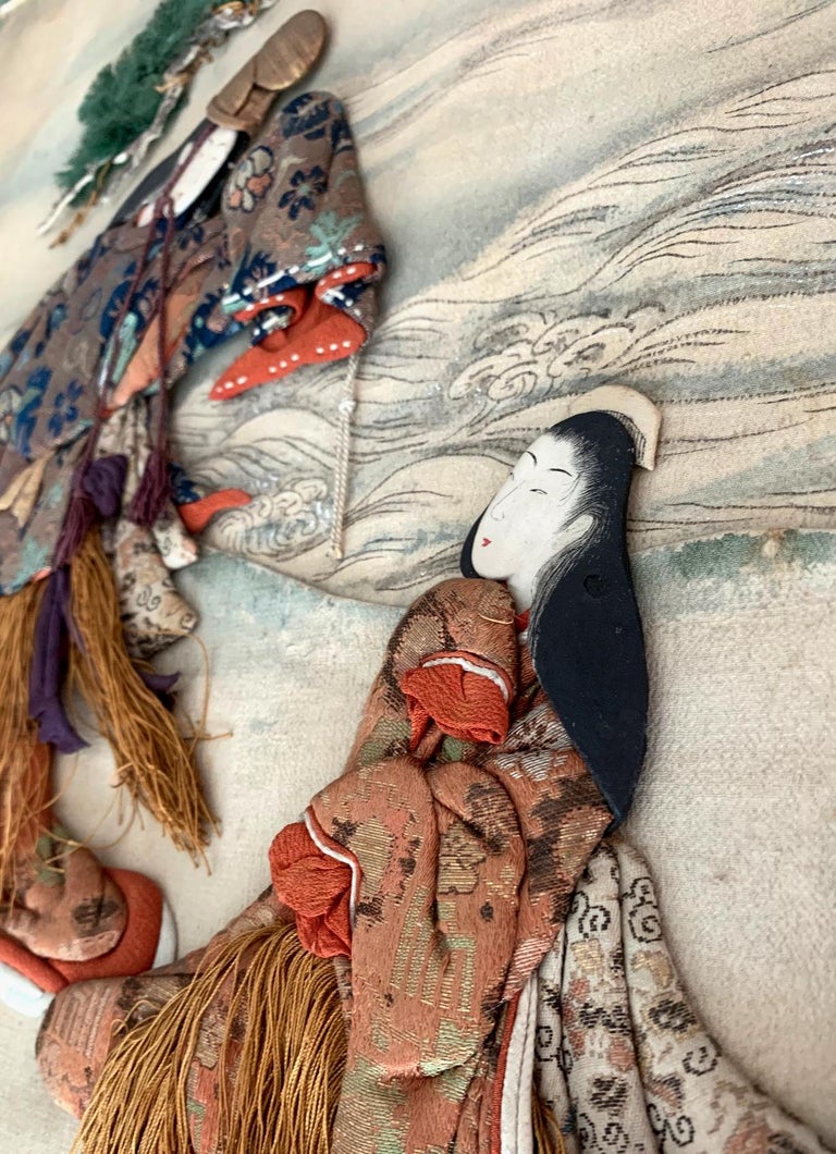 Framed Antique Japanese Oshi-E Textile Art from Meiji Period at 1stDibs