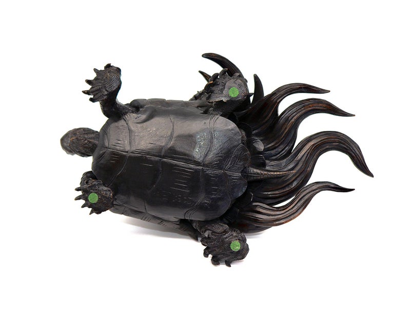 Antique Japanese Wood Carving of Two Minogames 'Mythological Turtle ...