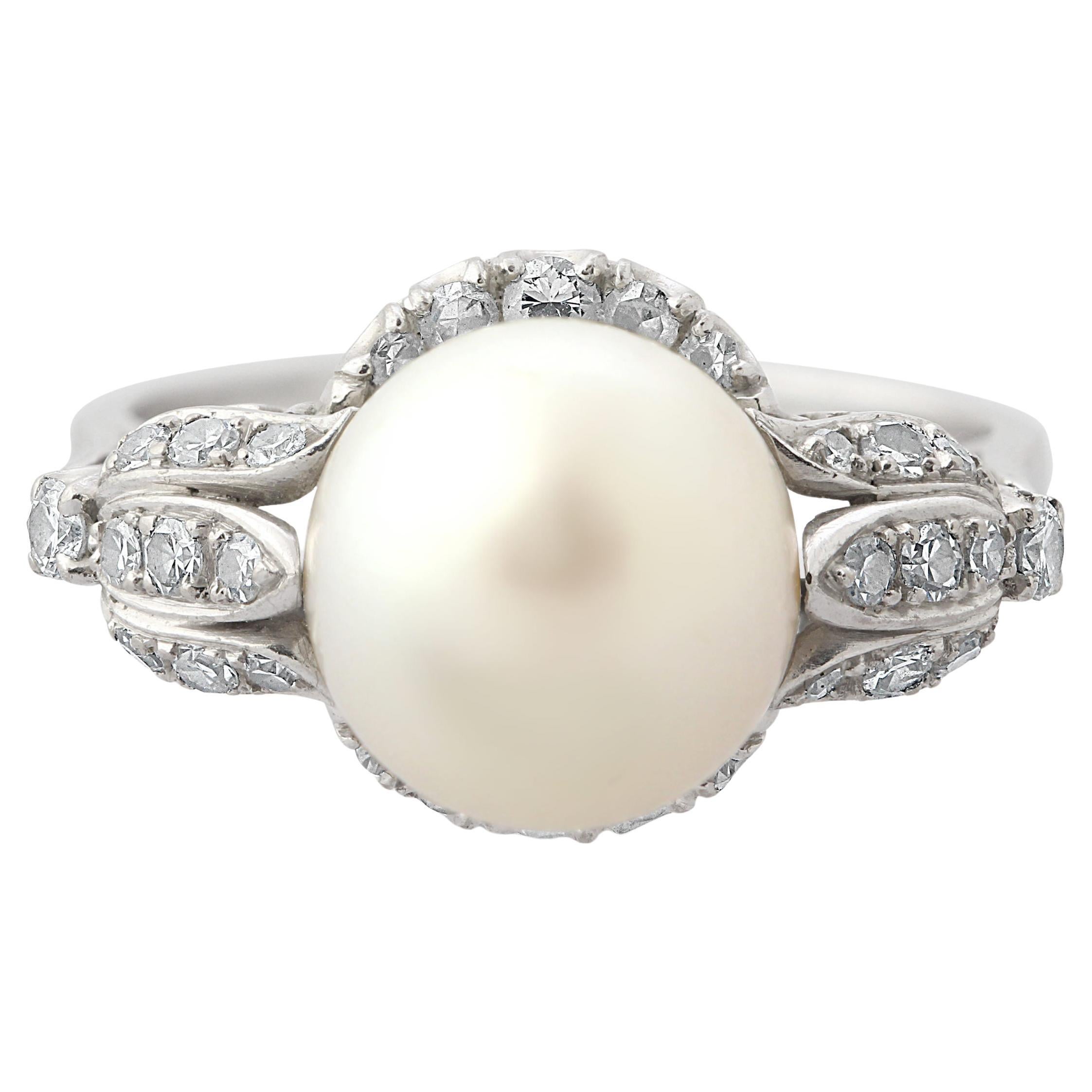Natural Pearl Diamond Gold Platinum Ring For Sale at 1stDibs