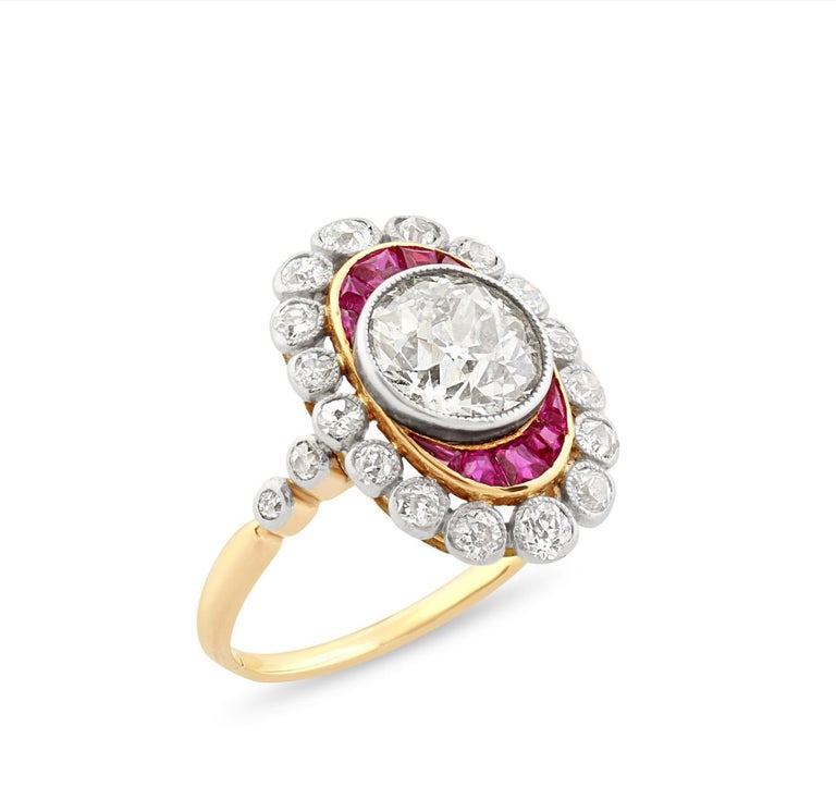 Antique Ruby and Diamond Cluster Ring For Sale at 1stDibs
