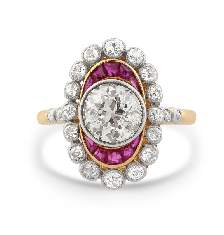 Antique Ruby and Diamond Cluster Ring For Sale at 1stDibs