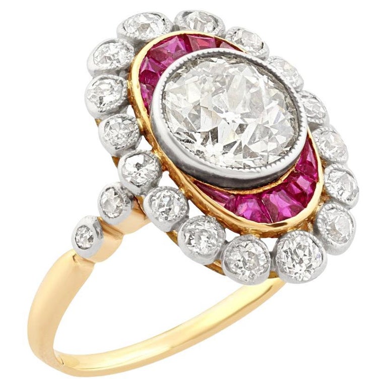Antique Ruby and Diamond Cluster Ring For Sale at 1stDibs