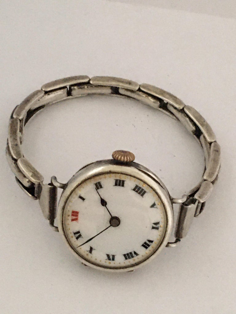 Antique Silver Ladies Trench Watch with Flexible Silver Band For Sale ...