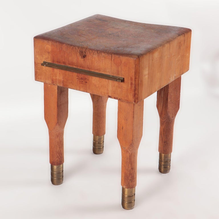 Antique Solid Maple Wood and Brass Butcher Block Table, circa 1940 For ...