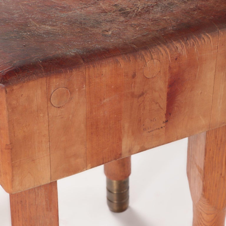 Antique Solid Maple Wood and Brass Butcher Block Table, circa 1940 For Sale at 1stDibs