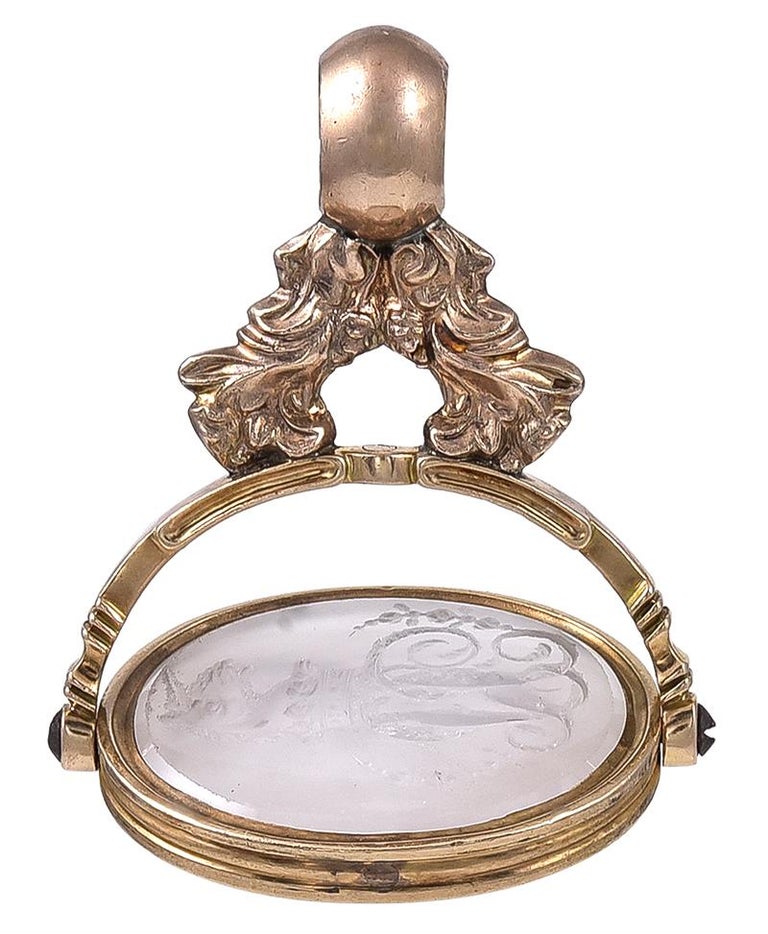 Antique Victorian 18 Karat Gold and White Agate Intaglio Swivel Fob ...