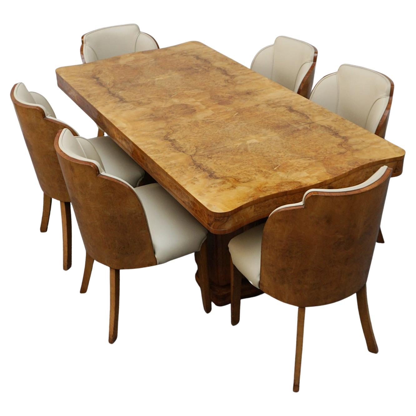 Original 1930's English Art Deco Burr Walnut Six Seater Dining Suite ...