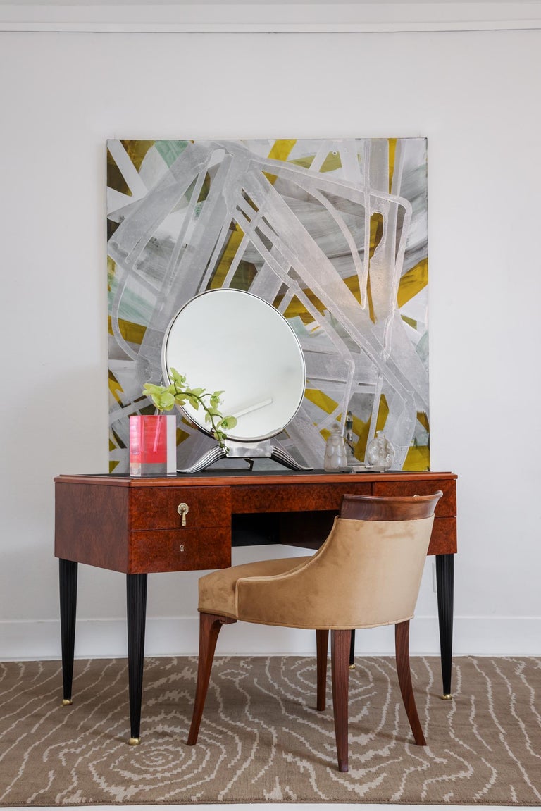 Art Deco Burlwood Desk with Fluted Legs and Brass Details For Sale at ...