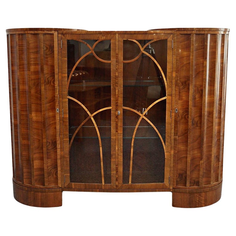 Art Deco Curved and Fluted Walnut Cabinet, circa 1930 at 1stDibs