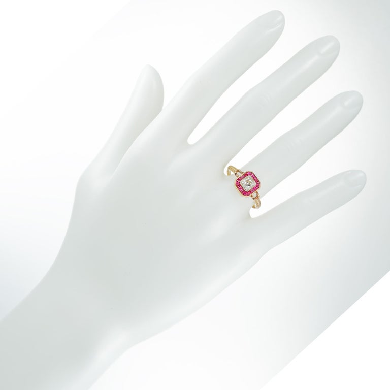 Art Deco Diamond and Ruby Octagonal Cluster Ring For Sale at 1stDibs